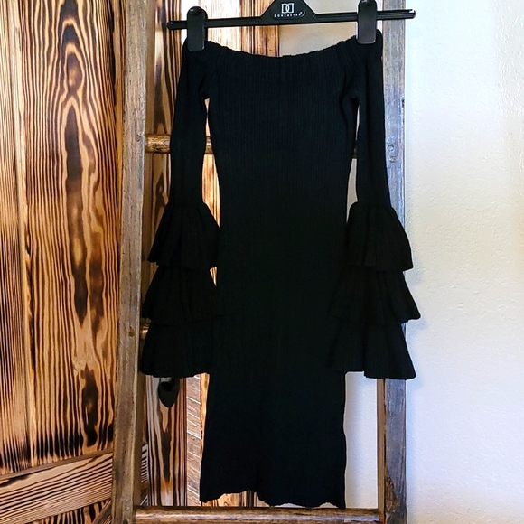 Dresses | Black Mini Form Fitting Dress Off The Shoulders | Poshmark